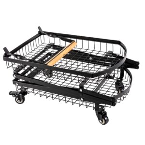 2 Tiers Grocery Cart on Wheels, Multi Use Functional Collapsible Carts, Folding Hand Truck with Wheels and Brakes, Mobile Folding Trolley Shopping Cart