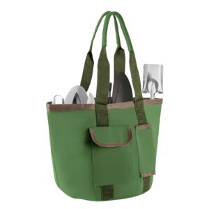 green bucket garden tools bag 5 gallon bucket with pockets in water proof canvas, storage organizer for men or women