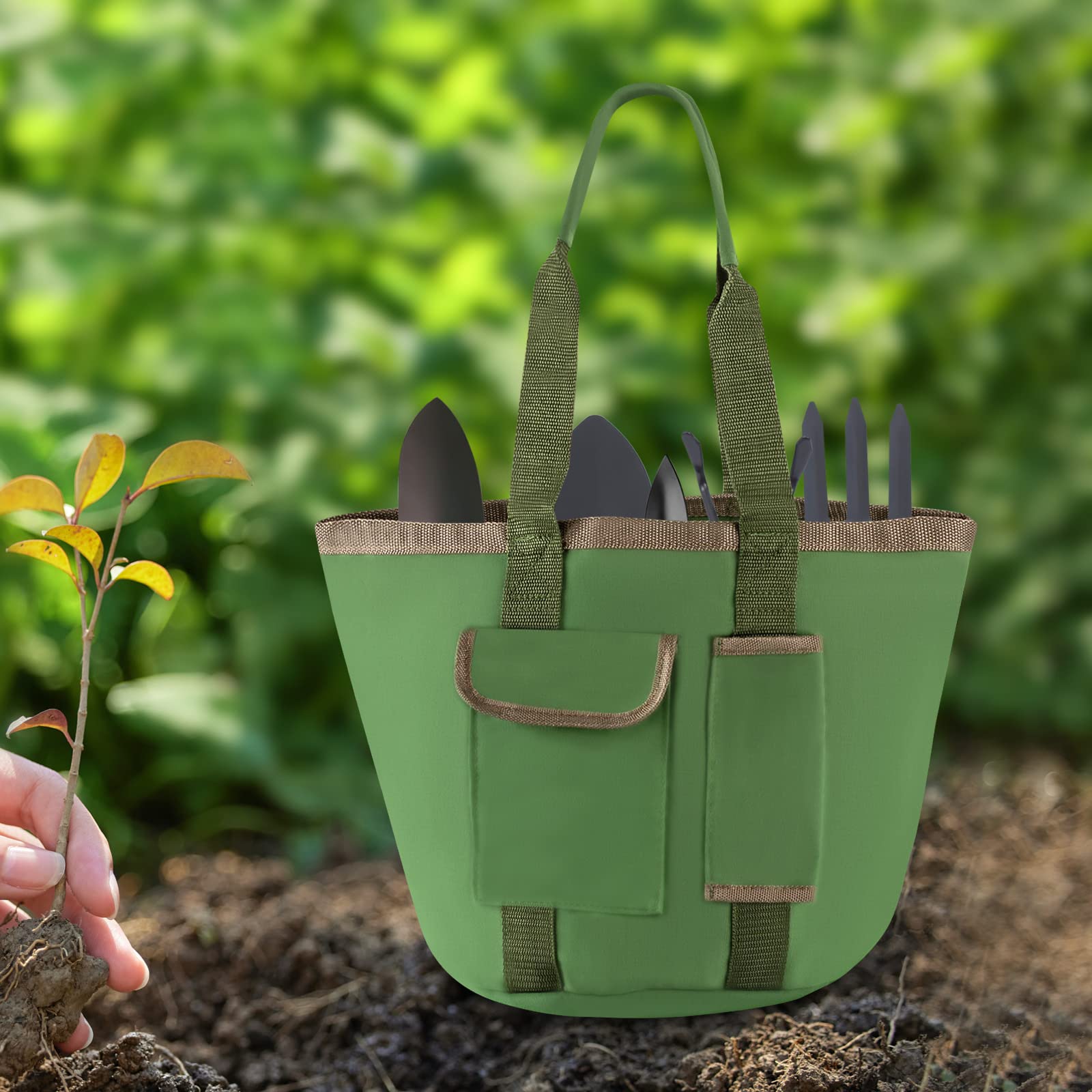 Green Bucket Garden Tools Bag 5 Gallon Bucket with Pockets in Water Proof Canvas, Storage Organizer for Men Or Women