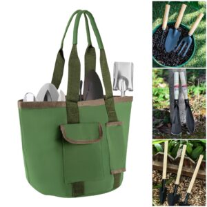 Green Bucket Garden Tools Bag 5 Gallon Bucket with Pockets in Water Proof Canvas, Storage Organizer for Men Or Women