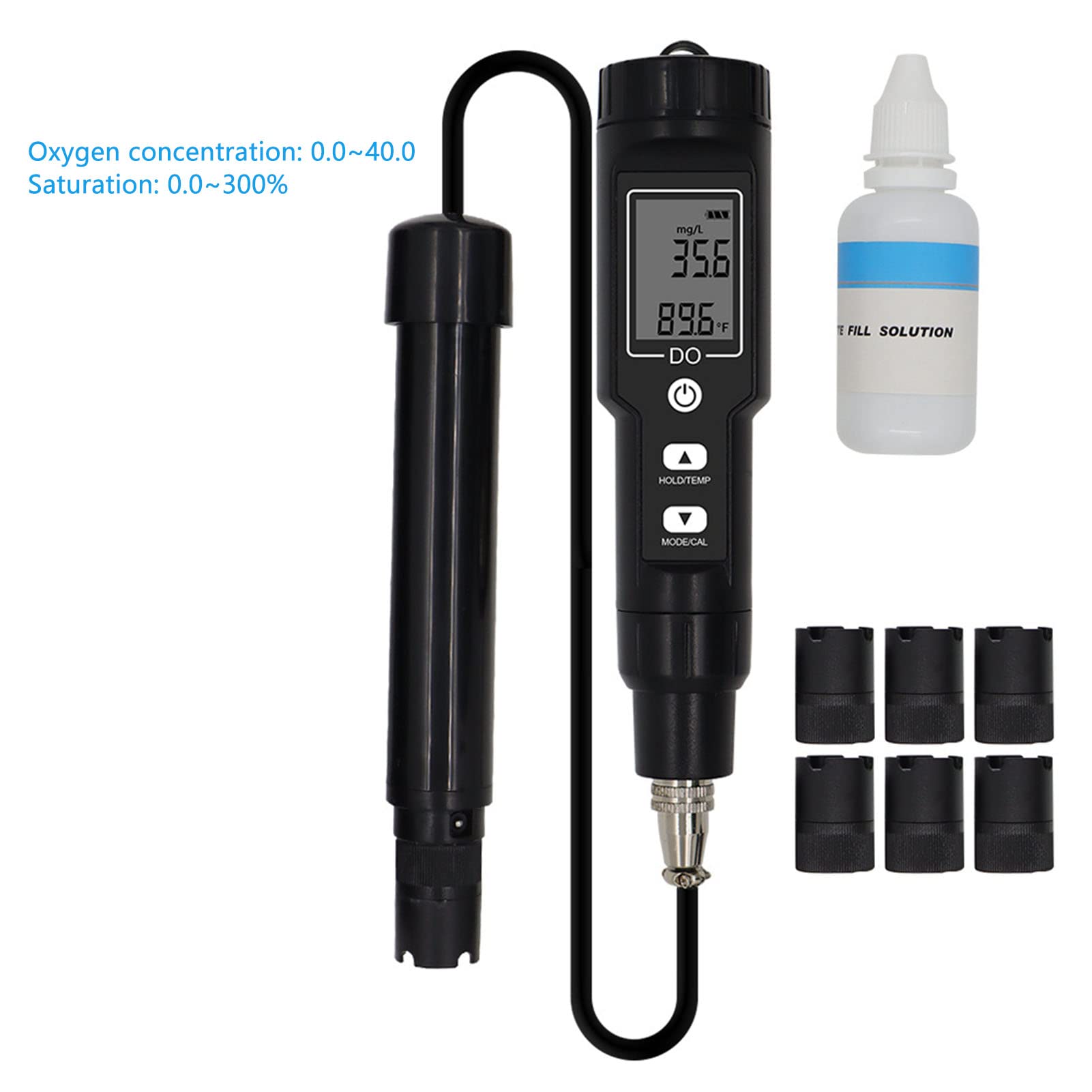 Digital Dissolved Oxygen Measuring esting pH Meters Meter, Detachable Probe Digital Screen Display Dissolved Oxygen Sensor, Dissolved Oxygen Sensor for Aquarium Experiment Research (Without Backlit)