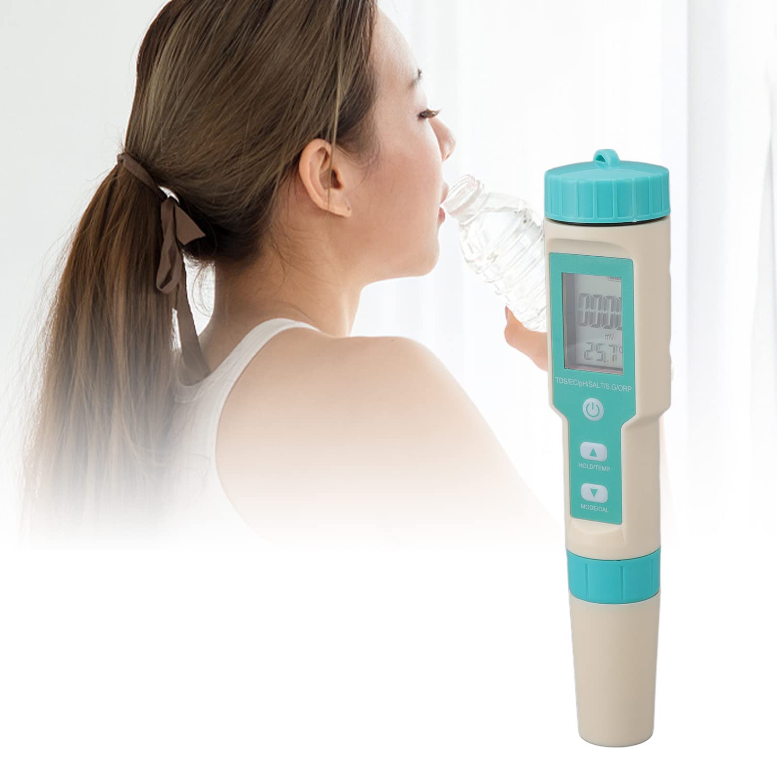 Fydun Water Quality Meter, Temp EC Salinity SG 7 in 1 Accurate orp Meter ORP PH TDS Digital Testing Pen with Powder