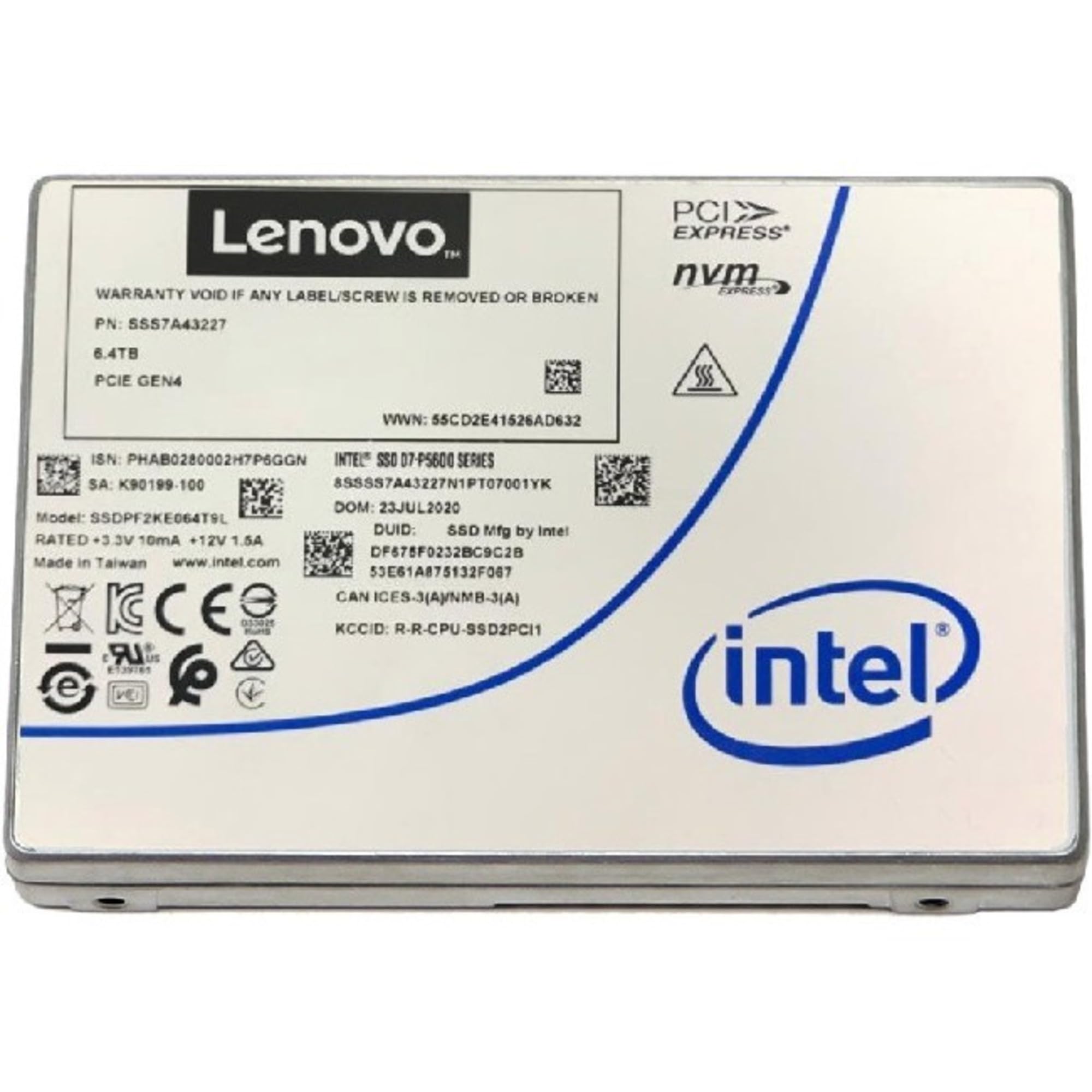 Lenovo - 4XB7A17141 - Lenovo D7-P5620 1.60 TB Solid State Drive - 2.5 Internal - U.2 (PCI Express NVMe 4.0 x4) - Mixed Use - Server Device Supported - 3 DWPD - 8908.80 TB TBW - 5427.20 MB/s Maximum