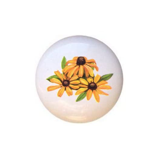 Wildflowers Wild Flowers Buttercup Daisy Forget-me-not Iris Morning Glory Violets Wild Rose Lily Geranium Decorative Ceramic Dresser Drawer Pulls Cabinet Cupboard Knobs… (Black-Eyed Susan)