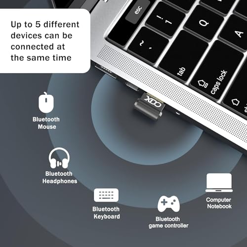 USB Bluetooth 5.3 Adapter for Desktop PC, Real Plug & Play Mini EDR Bluetooth Dongle Receiver & Transmitter for Laptop Computer Support Headphones Keyboard Mouse Speakers Printer Windows 11（Grey）