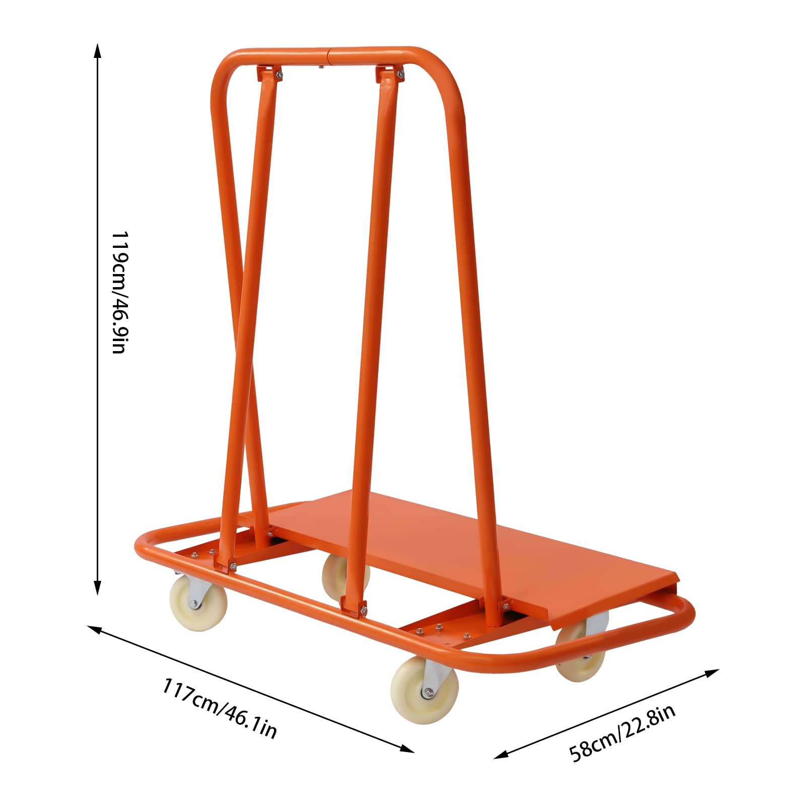 CheriMuMu Drywall Sheet Cart 1600lbs Load Capacity Dolly Handling Sheetrock Sheet Panel Service Cart Orange Heavy Duty Drywall Sheet Cart & Panel Dolly with Four Swivel Casters