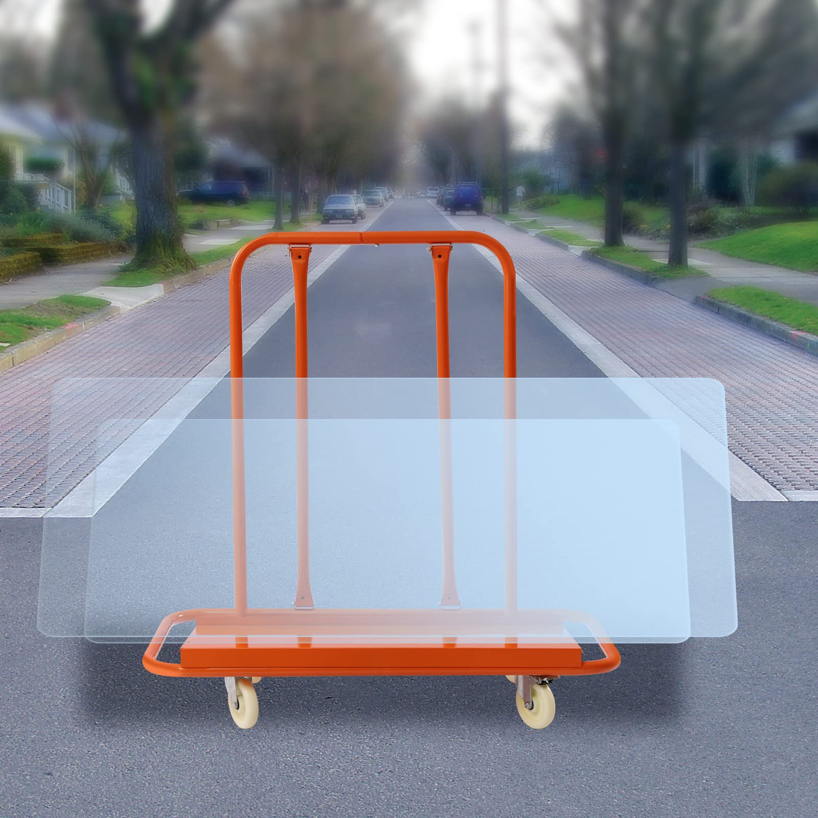 CheriMuMu Drywall Sheet Cart 1600lbs Load Capacity Dolly Handling Sheetrock Sheet Panel Service Cart Orange Heavy Duty Drywall Sheet Cart & Panel Dolly with Four Swivel Casters