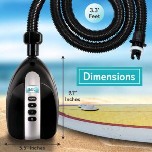 SereneLife Inflatable Stand Up Paddle Board (6 Inches Thick) with Premium Accessories & Digital Electric Air Pump Compressor - 110W 12 Volt Quick Air Inflator w/LCD, 0-16 Adjustable PSI