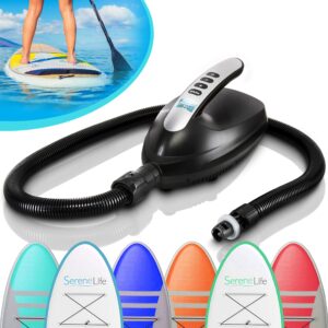 SereneLife Inflatable Stand Up Paddle Board (6 Inches Thick) with Premium Accessories & Digital Electric Air Pump Compressor - 110W 12 Volt Quick Air Inflator w/LCD, 0-16 Adjustable PSI