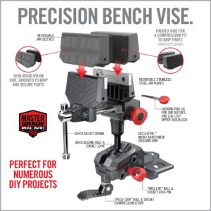 Real Avid Precision Bench Vise with Clamping Vise Jaws & Swiveling Vise Body |Multi-Use Handsfree Workbench Vice & More & Real Avid Pivot Pin Tool (AVAR15PPT), Red