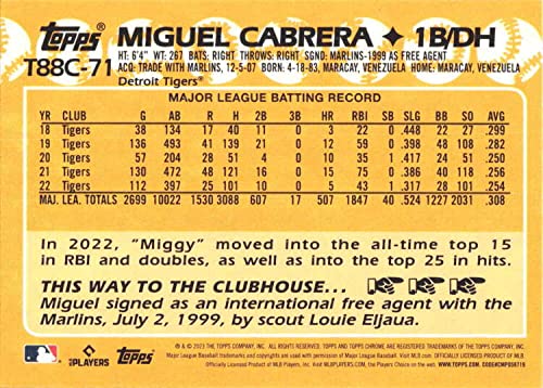 2023 Topps Series One Silver Packs Mojo Refractor #T88C-71 Miguel Cabrera NM-MT Detroit Tigers Baseball Trading Card MLB