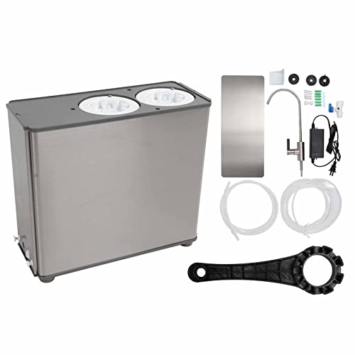 Stainless Steel Water Purifier, 600 Gallons Daily Rate 4 in 2 Tankless 80W Reverse Osmosis Water Purifier 1.5:1 Pure Waste Ratio Industrial for Home(US Plug 100‑240V)