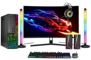 dell optiplex rgb desktop computer pc, intel core i7 up to 3.8ghz, geforce gt 1030 2g, 16g ram, 512g ssd, 27 inch gaming monitor, rgb keyboard mouse, rgb speakers, rgb headset, wifi, w10p64 (renewed)