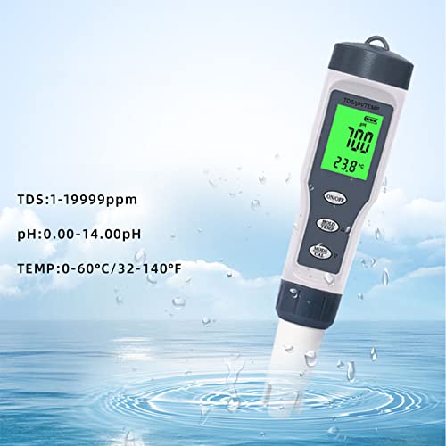 Water Quality Test Tool Portable Auto Calibration Wide Test Range ABS Backlight TDS Meter Wide Application 3 in 1 for Planting