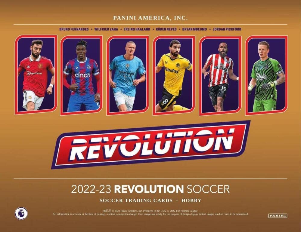 2022-23 PANINI REVOLUTION PREMIER LEAGUE EPL SOCCER FACTORY SEALED HOBBY BOX 8 Packs of 5 Cards, 40 cards in all See photos for details on the amazing pulls that are possible Chase rookie cards of an Amazing Rookie Class