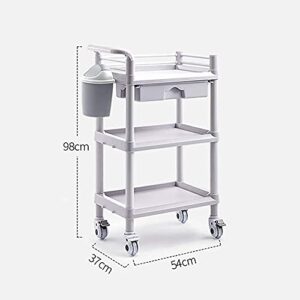 Medical Cart Household Utility Carts Trolley, Lab Cart Multifunction Portable Hand Trucks Large Trolly Cart 3 Tier Abs Beauty Salon Cart with Dirt Bucket Mobile Medical Equipment Cart with Brake Wheel