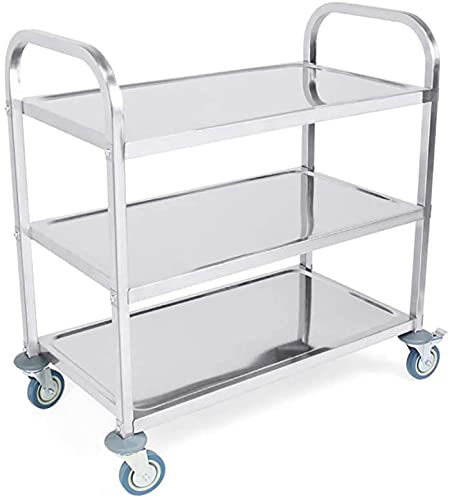 Utility Cart Lab Serving Cart, Medical Cart 3-Layer Stainless Steel Kitchen Service Cart for Hotel, Catering, Restaurant Tool Cart-85 X 45 X 90CM