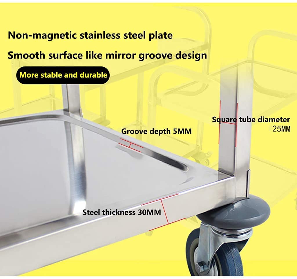 Utility Cart Lab Serving Cart, Medical Cart 3-Layer Stainless Steel Kitchen Service Cart for Hotel, Catering, Restaurant Tool Cart-85 X 45 X 90CM