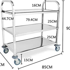 Utility Cart Lab Serving Cart, Medical Cart 3-Layer Stainless Steel Kitchen Service Cart for Hotel, Catering, Restaurant Tool Cart-85 X 45 X 90CM