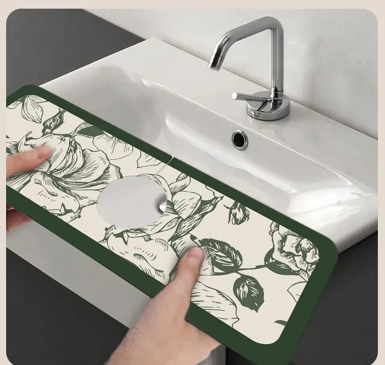 2023 New Fantasy Style Faucet Draining Mat - Kitchen Sink Splash Guard, Diatom Mud Faucet Handle Drip Catcher Tray, Non-Slip Kitchen Guard Gadgets Sink Accessories (Magnolia, 14.96x5.43 inches)