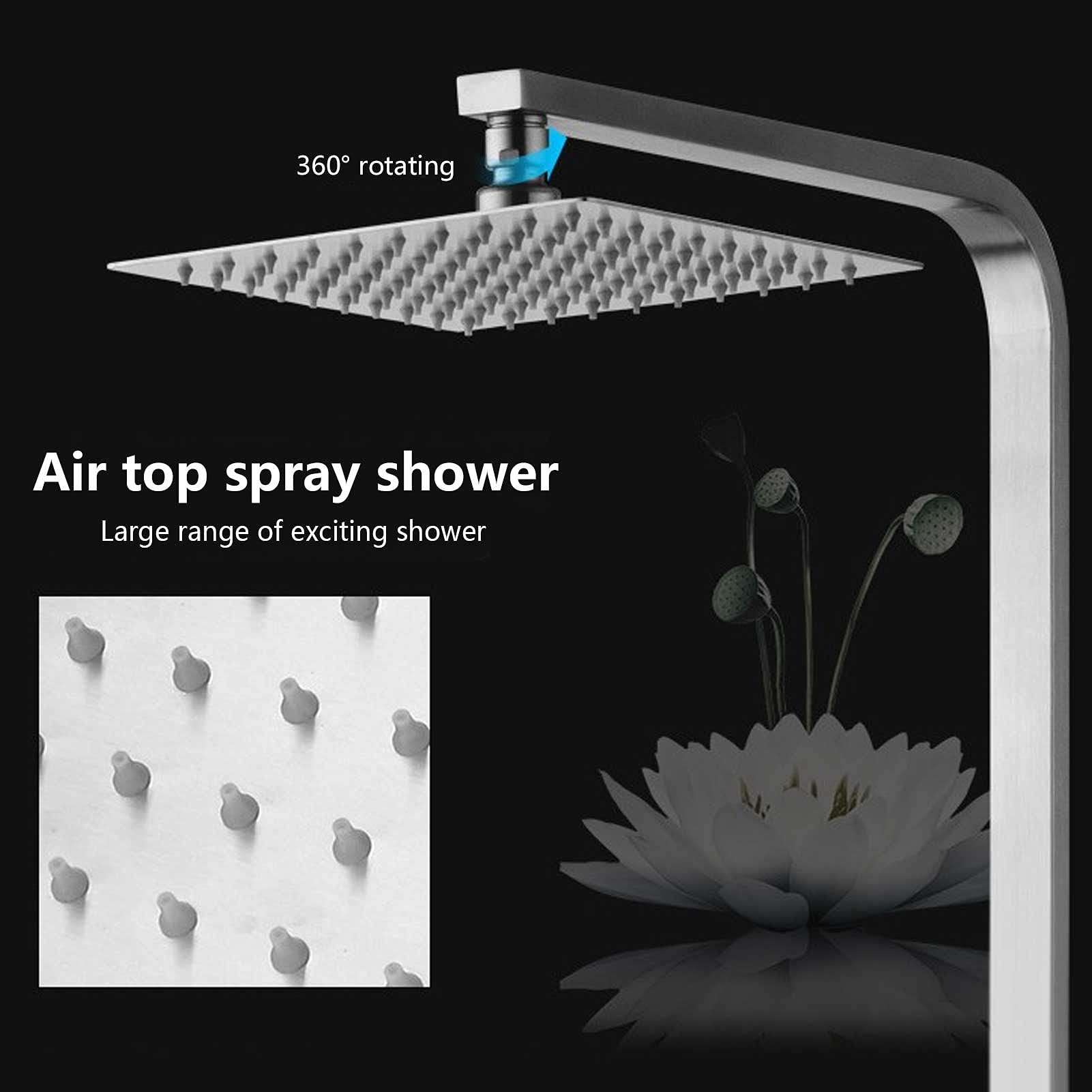 12in G1/2 Thread Rain Shower Head, Adjustable Square Shaped Polished Stainless Steel Head Shower Ultra Thin Anti Clogging for Your Bathroom Showerhead