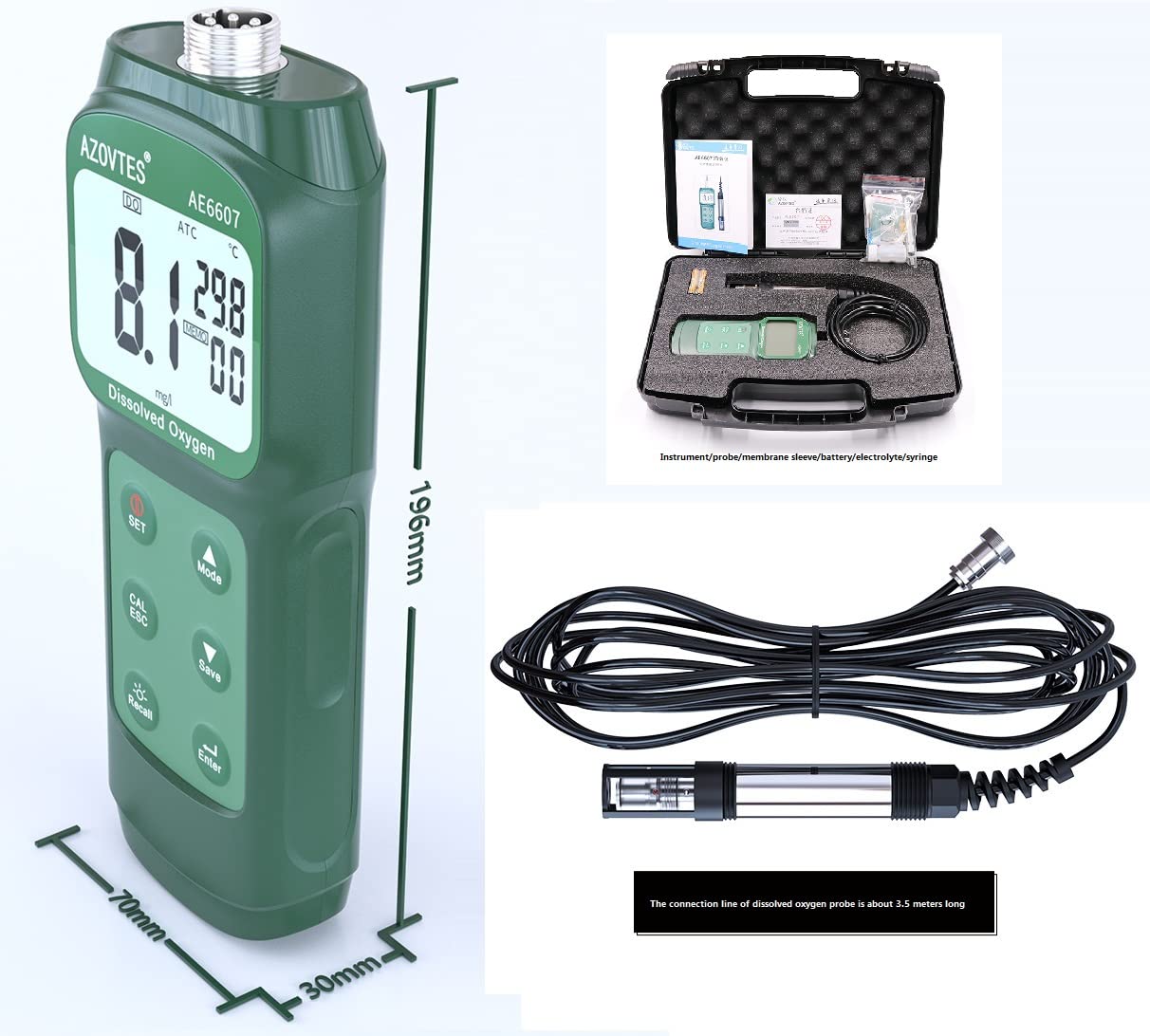 Portable Dissolved Oxygen Meter，Upgrade Temperature, Salinity and Altitude Triple Compensation，Handheld Water Quality Monitor