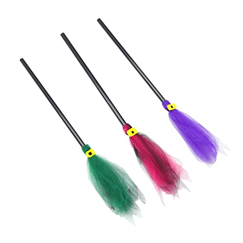 Abaodam 3pcs Witch Broom Halloween Wizard Broom Kids Halloween Costume Witch Supplies Cosplay Witch Costume Kids Clothes Mini Broom Decor Halloween Small Broom Make up Apparel Plastic