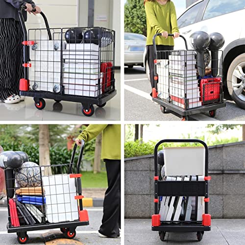 Foldable Platform Push Hand Truck Cart Basket Cage Lbs. Weight Capacity Black Metal