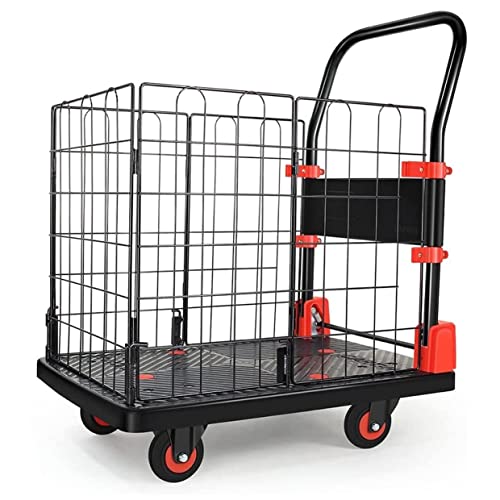 Foldable Platform Push Hand Truck Cart Basket Cage Lbs. Weight Capacity Black Metal