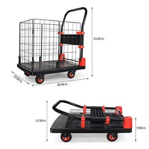 Foldable Platform Push Hand Truck Cart Basket Cage Lbs. Weight Capacity Black Metal