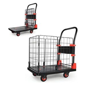 Foldable Platform Push Hand Truck Cart Basket Cage Lbs. Weight Capacity Black Metal