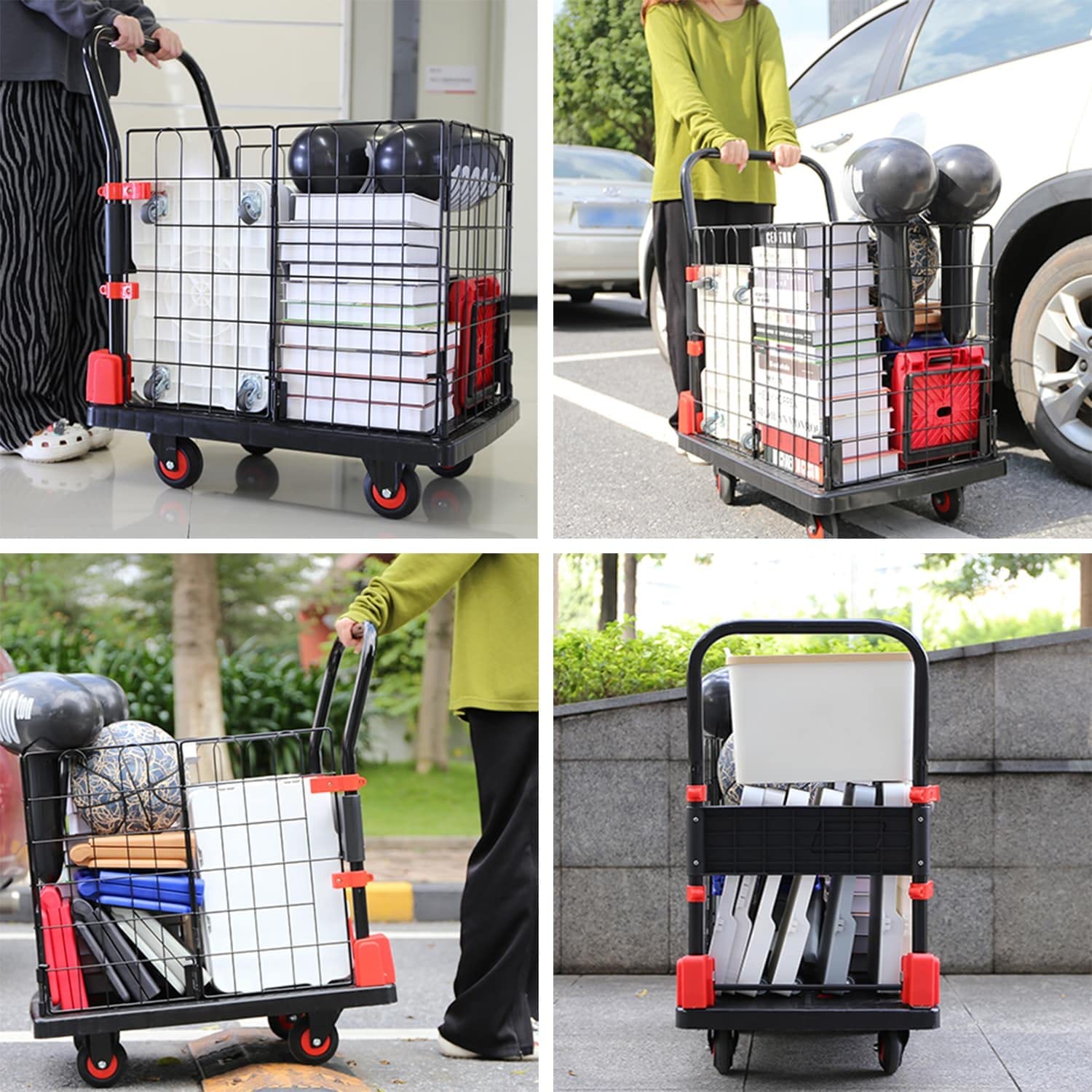 Foldable Platform Push Hand Truck Cart Basket Cage Lbs. Weight Capacity Black