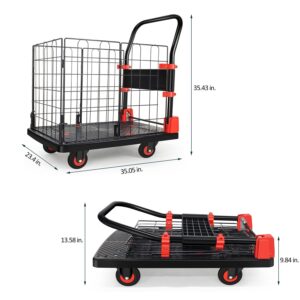 Foldable Platform Push Hand Truck Cart Basket Cage Lbs. Weight Capacity Black