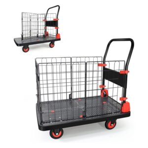 Foldable Platform Push Hand Truck Cart Basket Cage Lbs. Weight Capacity Black