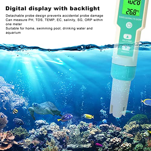 Digital Water Quality Meter, Backlight Display PH TDS Temperature EC Salinity SG ORP Water Quality Testing Pen Handheld for Aquaculture