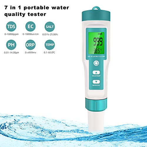 Digital Water Quality Meter, Backlight Display PH TDS Temperature EC Salinity SG ORP Water Quality Testing Pen Handheld for Aquaculture