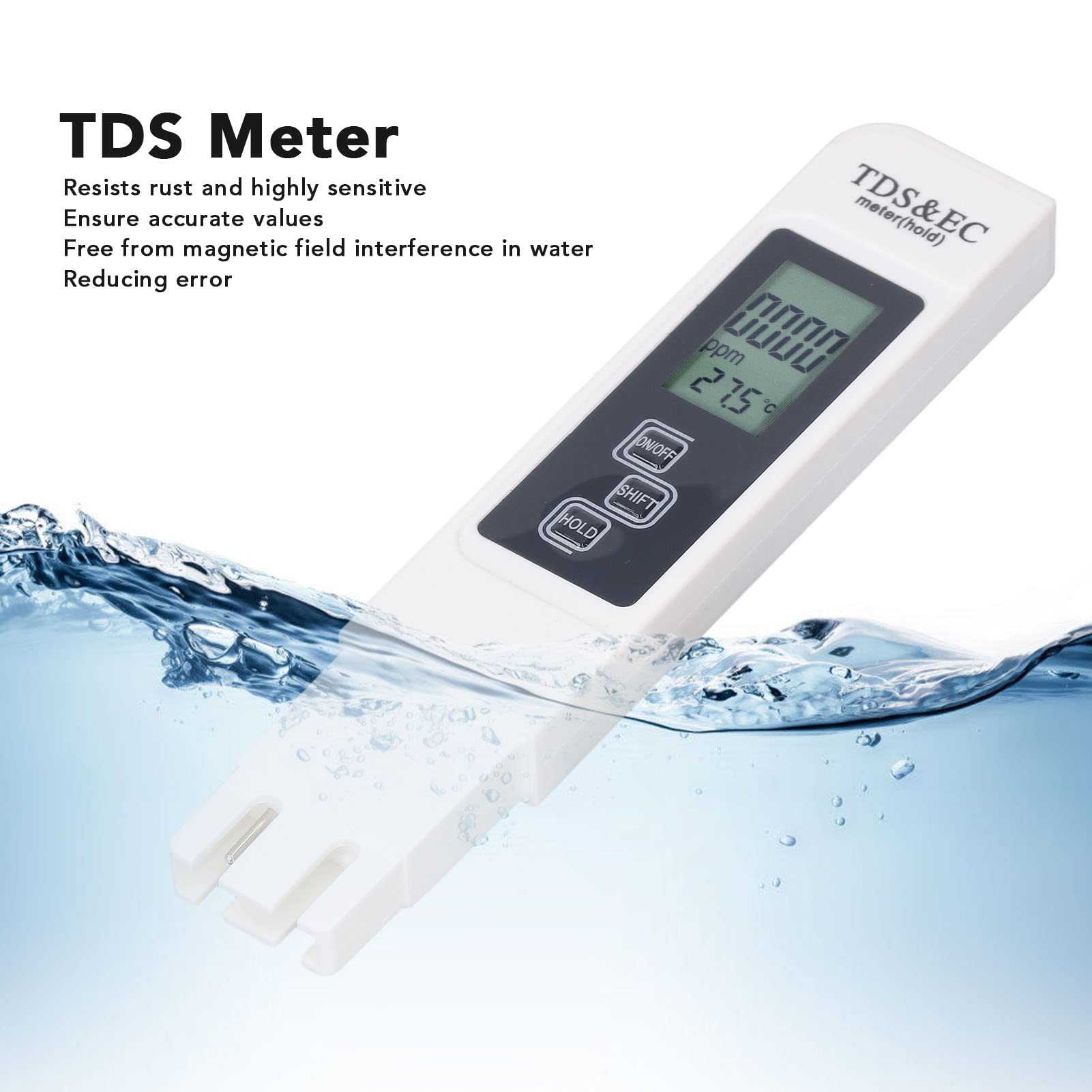 TDS Meter Digital Water Tester 3 in 1 ppm EC and Temperature Test Pen Easy to Use Water Purity Tester