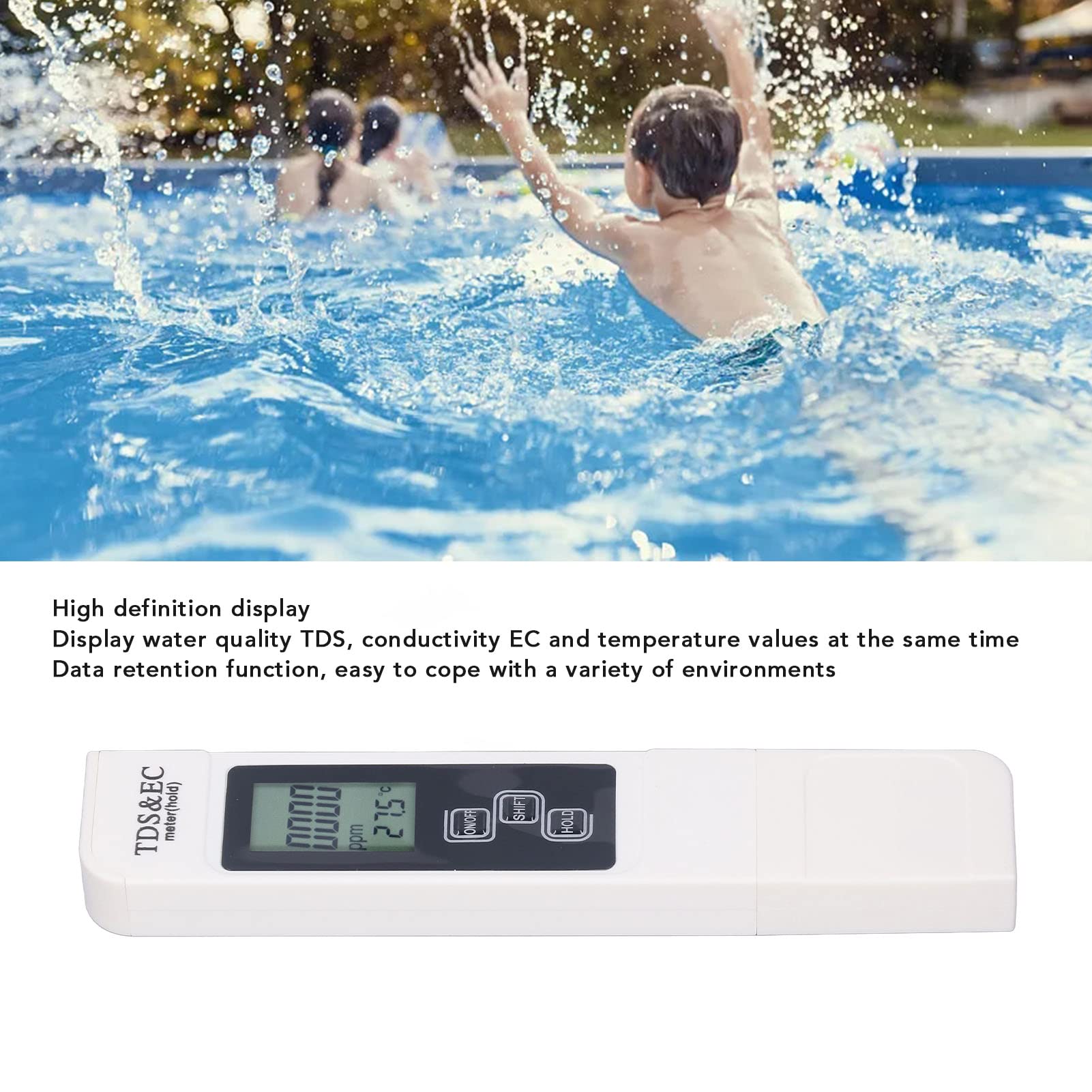 TDS Meter Digital Water Tester 3 in 1 ppm EC and Temperature Test Pen Easy to Use Water Purity Tester