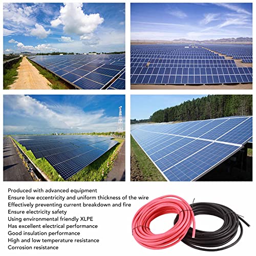 Solar Wire, 2 Pcs Double Insulation Solar Extension Cable Large Current Carrying for Power Station System (10mm² 20m)