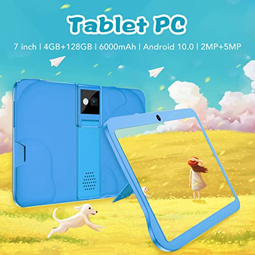 Reading Tablet, HD IPS Screen Blue 7 Inch Tablet 5G WiFi Dual Camera 4GB RAM 128GB ROM for Education (Blue)