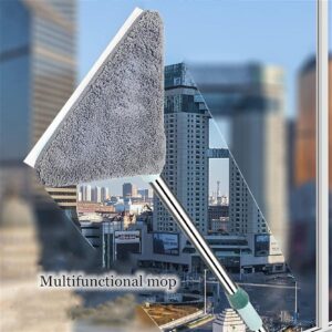 Floor Scraper Triangle Dust Mop Household Wall Scraper Adjustable Telescopic Rod Heavy-Duty Household Broom for Garage Patio Glass Cleaning (As Shown)