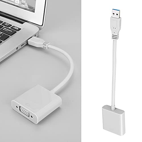 Mini USB to VGA Adapter, USB to VGA Cable Adapter Converter, USB 3.0 to VGA Adapter Cable for Computer (White)