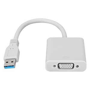 Mini USB to VGA Adapter, USB to VGA Cable Adapter Converter, USB 3.0 to VGA Adapter Cable for Computer (White)