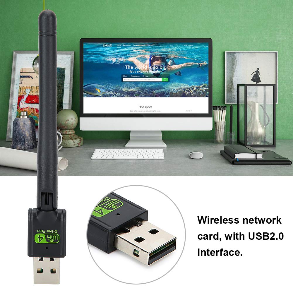 Heayzoki USB WiFi Adapter, 150Mbps Wireless Network Adapter with 2DBI Antenna, WiFi USB Computer Network Card USB Network Adapters for PC Laptop