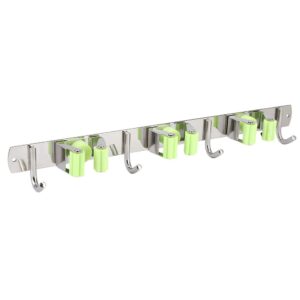 pissente mop hanger wall broom door with 3 clips and 4 hooks hanging stainless steel wallshade mop support for balcony garden bathroom kitchen