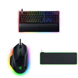 razer huntsman v2 analog gaming keyboard - classic black & basilisk v3 customizable ergonomic gaming mouse - classic black & goliathus extended chroma gaming mousepad - classic black