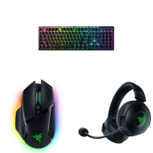 razer deathstalker v2 pro wireless gaming keyboard & basilisk v3 pro customizable wireless gaming mouse - classic black & kraken v3 pro hypersense wireless gaming headset w/haptic technology