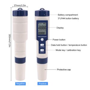 PH Meter 5 in 1 Water Digital PH Tester Pen Portable PH Salinity Temp TDS EC Meter Multifunctional Water Quality Tester Detector