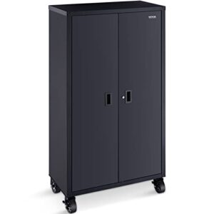 VEVOR Metal Storage Cabinet with Wheels, 200 lbs Load Capacity per Shelf, 72'' Tall Powder-Coating Steel Garage Cabinet with 4 Adjustable Shelves, Magnet Doors & Lock, Perfect for Office Home Garage