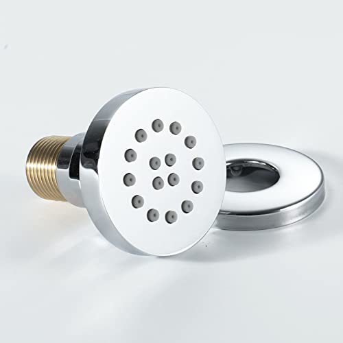 Yalsfowe Round Shower Body Sprays Chrome, 2 Inches Shower Jets System, Brass Spa Massage Showerhead Wall Mounted, Angle Adjustable, High Pressure Shower Head,1pcs